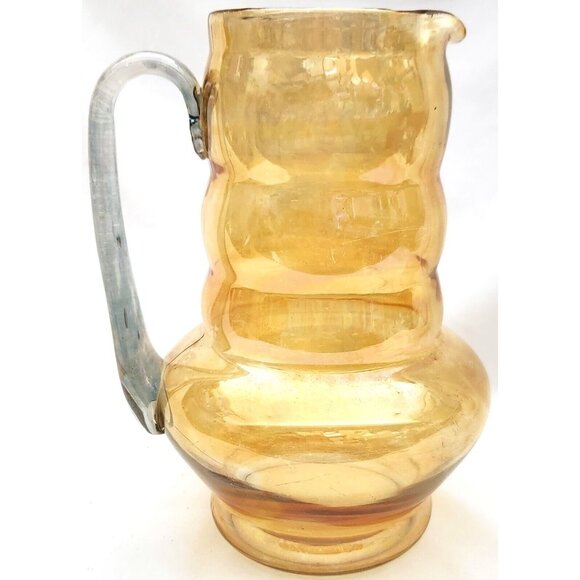 Dining | Vintage Beehive Pitcher Molded Amber Carnival Glass Peach ...